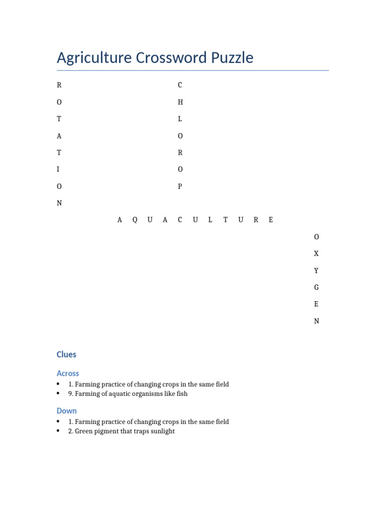 Agriculture Crossword Puzzle | PDF