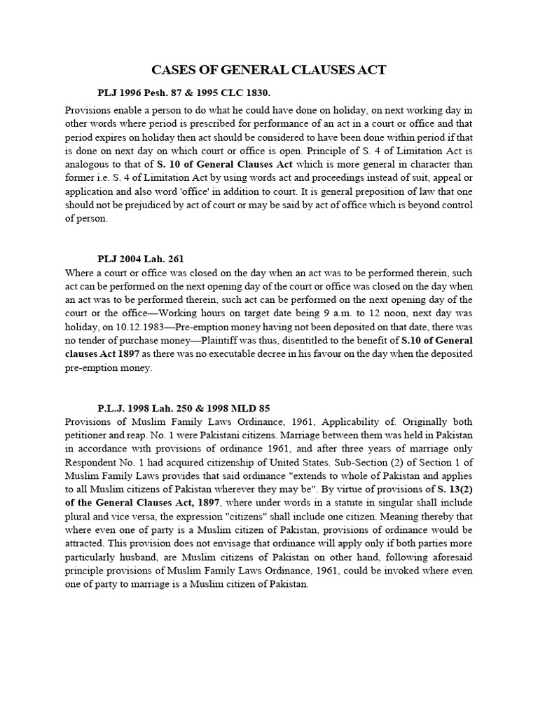 General Clauses Act Case Summaries | PDF | Citizenship | Justice