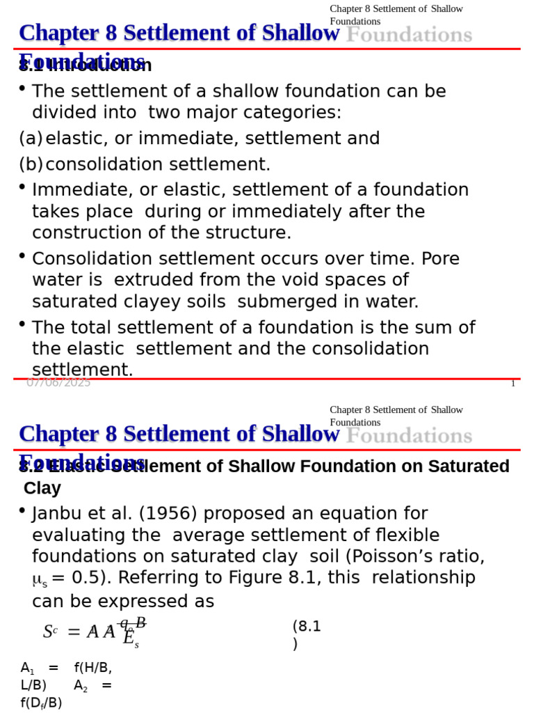 Chapter 8 Settlement of Shallow Foundations | PDF | Deformation (Engineering) | Elasticity (Physics)