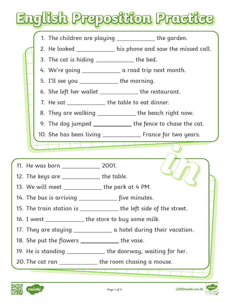 English Preposition Practice | PDF