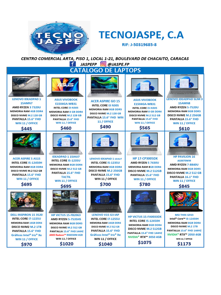 Catalogo de Laptops Pv1 04-07-25 | PDF | Computing | X86 Architecture