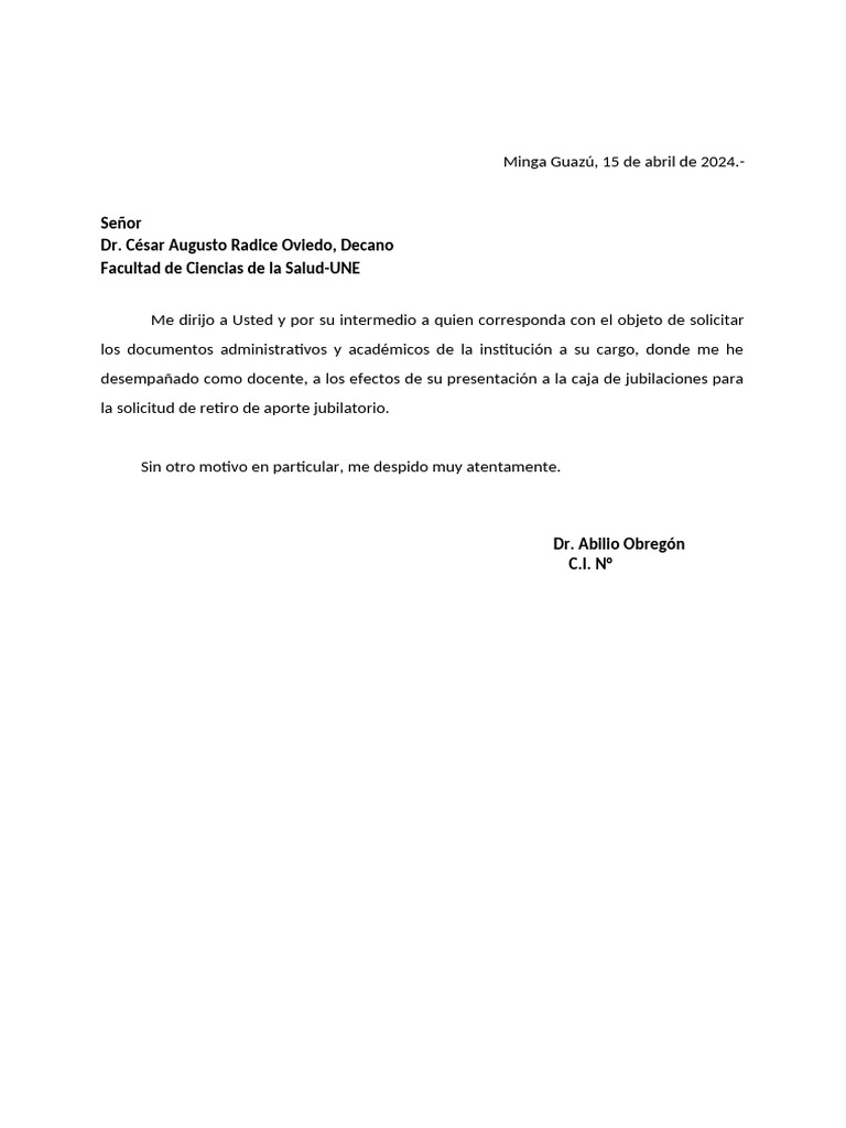 Solicitud de Retiro de Documentos - Aporte Jubilatorio | PDF