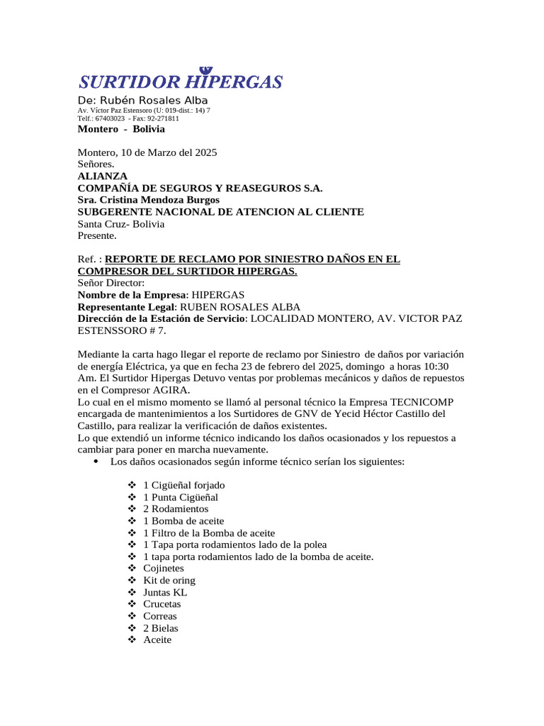 Carta Alianza Seguros y Reaseguros | PDF | Ingeniería mecánica