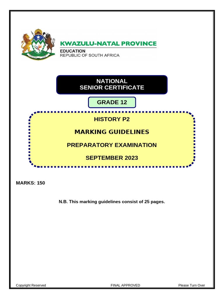 Grade 12 History P2 Marking Guidelines | PDF | South Africa