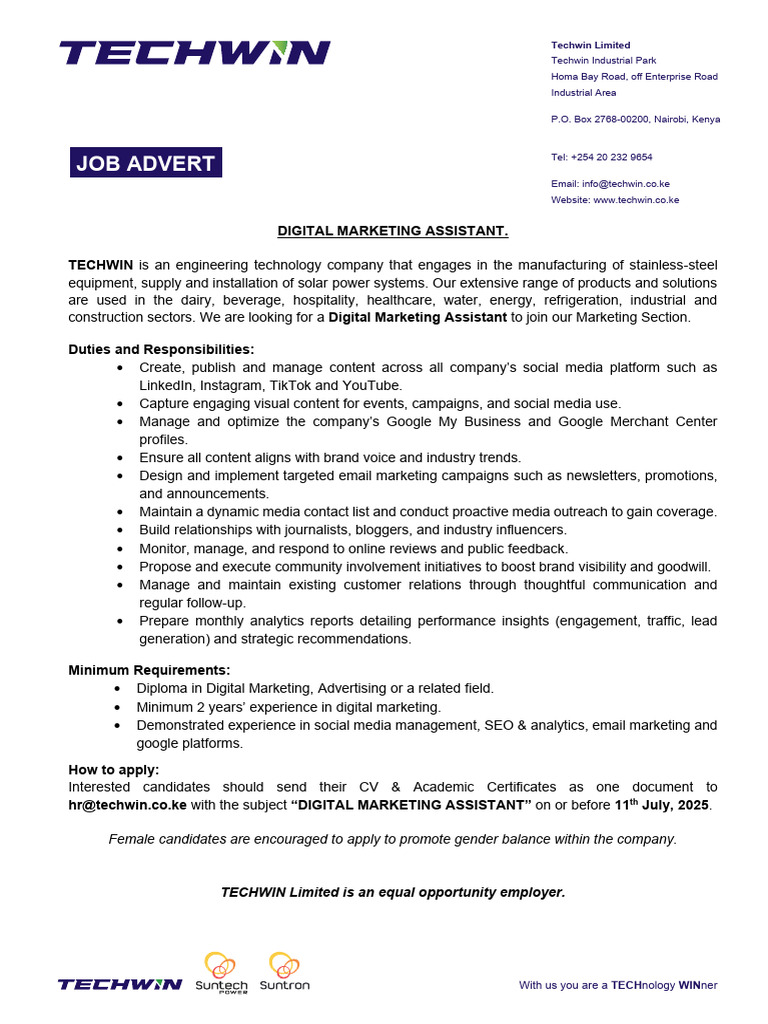 Digital Marketing Assistant Job Advert | PDF | Digital Marketing ...
