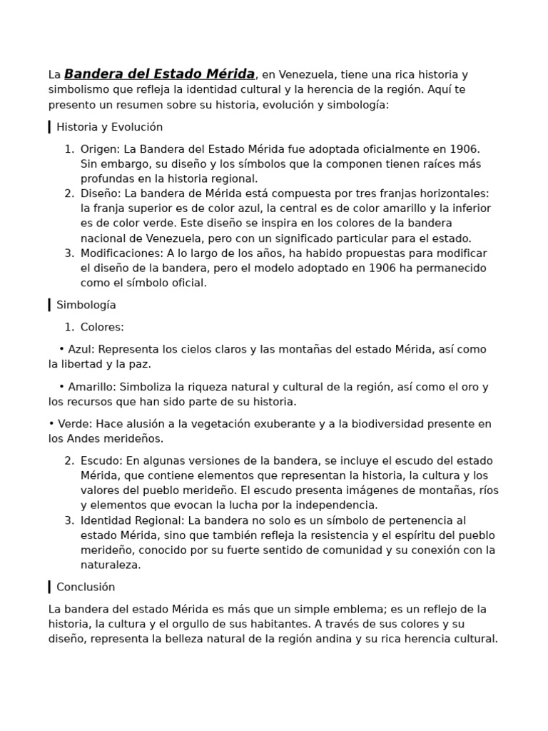 Bandera del Estado Mérida: Historia y Simbología | PDF