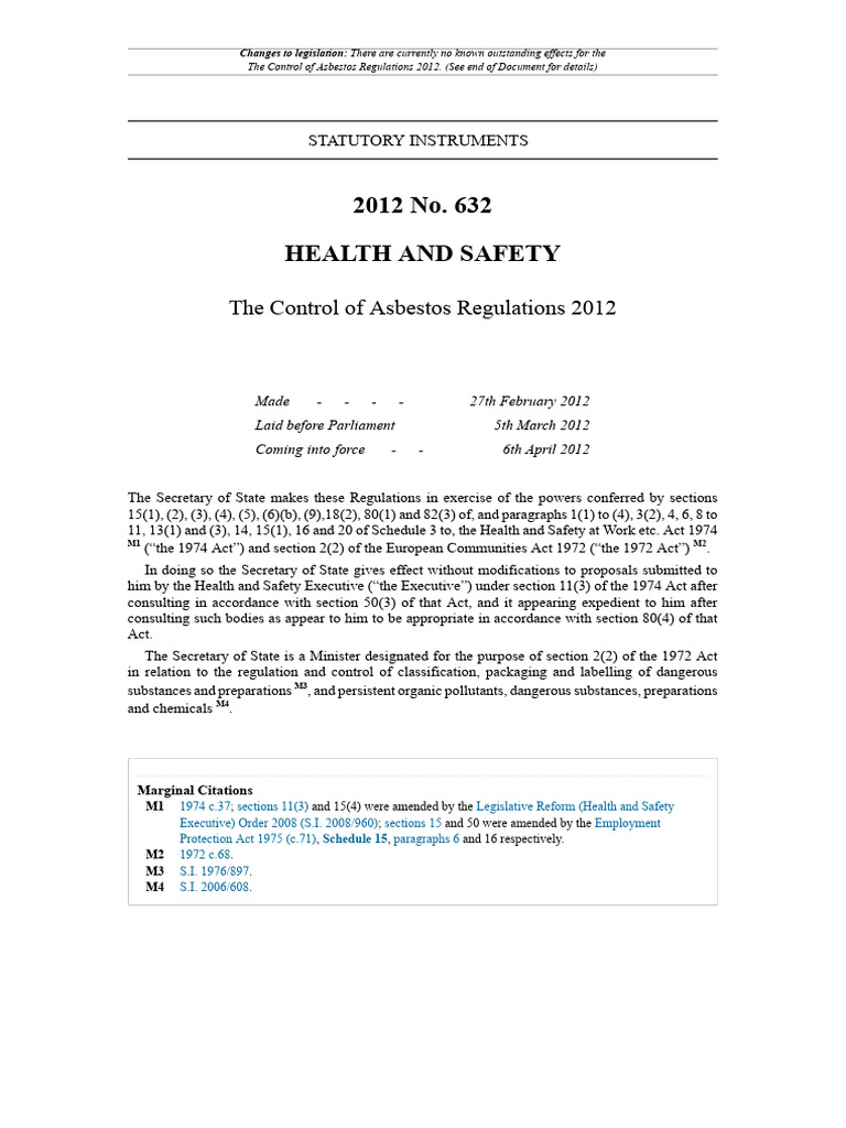 Control of Asbestos Regulations 2012 | PDF | Asbestos | Personal ...
