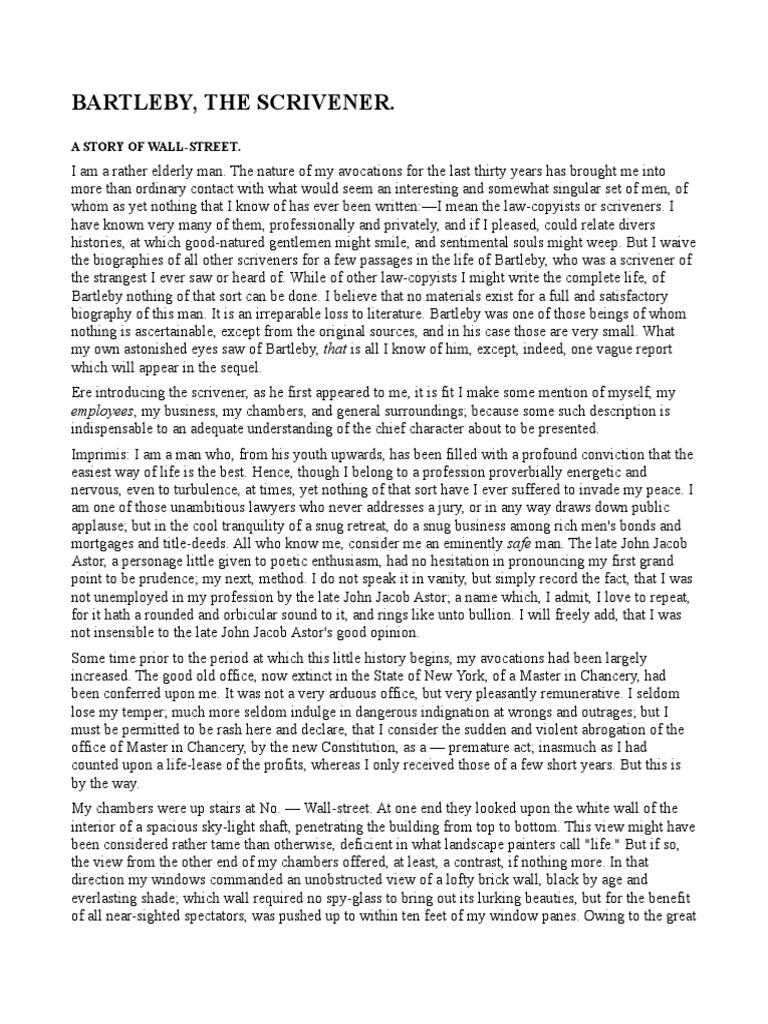 Bartleby The Scrivener | PDF | Bartleby, The Scrivener
