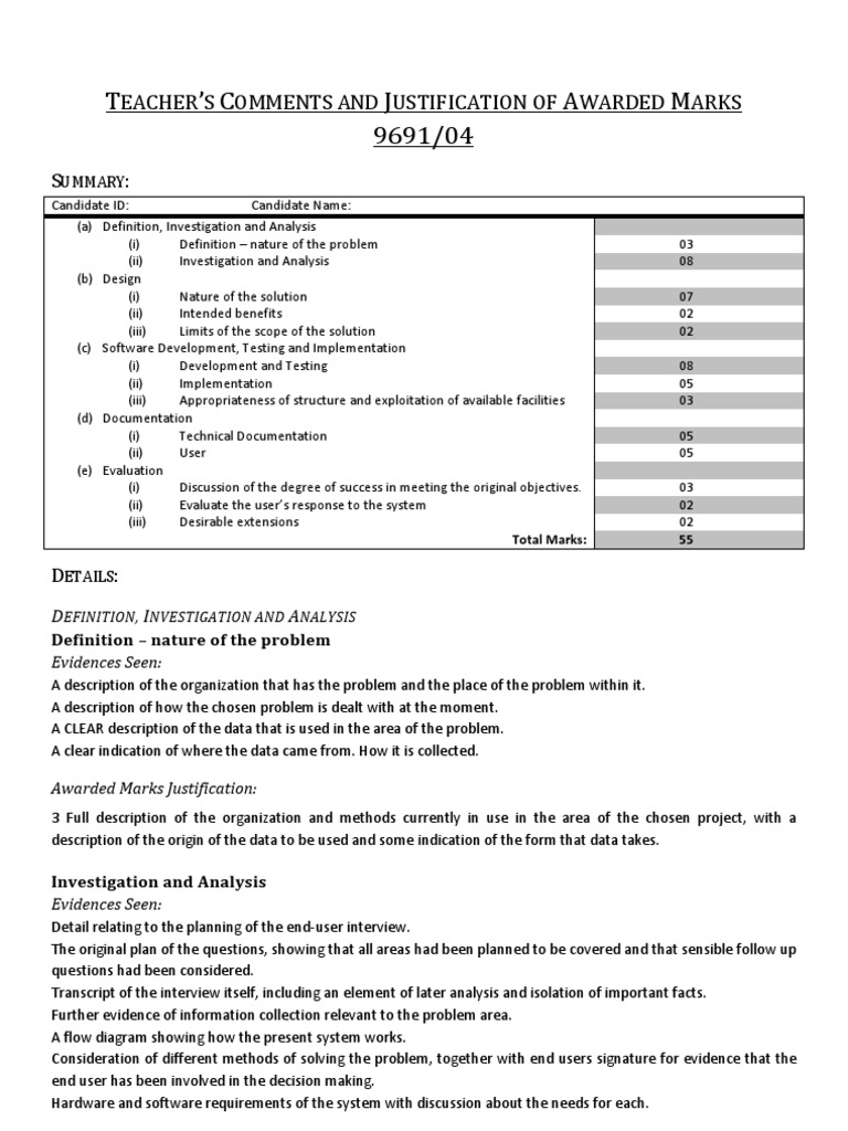 Marking Report for Candidate Assessment | PDF | Documentation ...