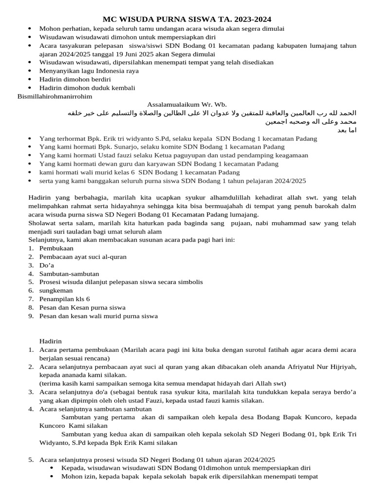 MC Wisuda SD | PDF