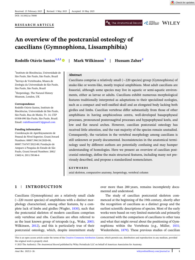 The Anatomical Record - 2025 - Santos - An Overview of The Postcranial ...