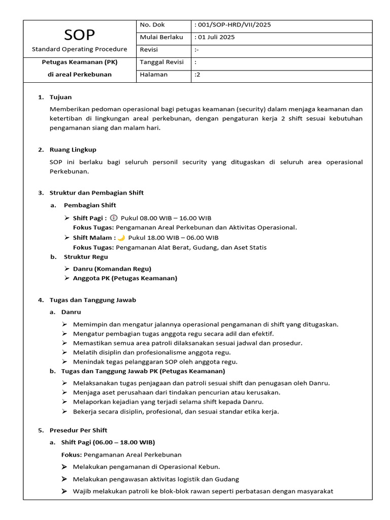 SOP Keamanan Perumahan Perkebunan | PDF