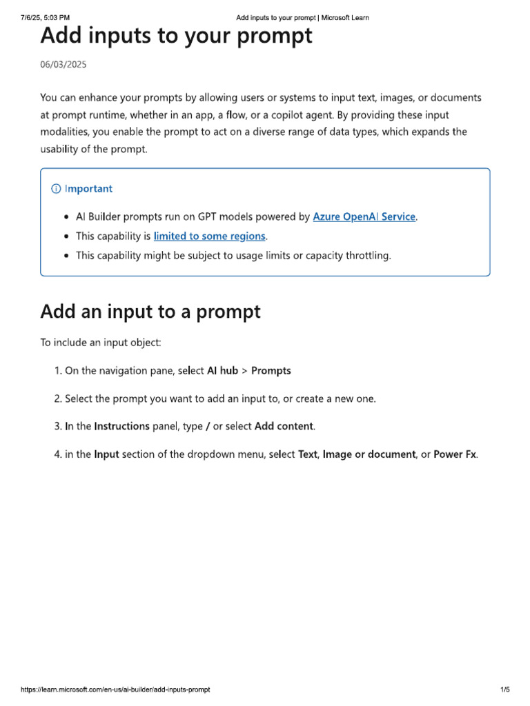 Add Inputs To Your Prompt | PDF