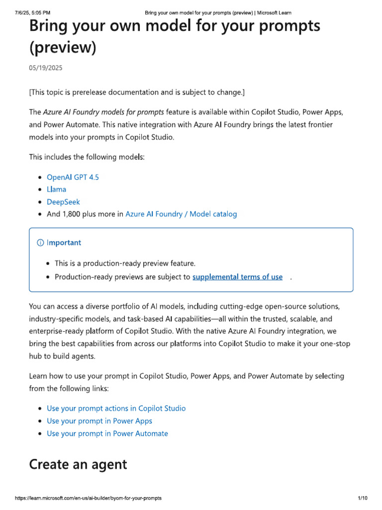 Bring Your Own Model For Your Prompts (Preview) | PDF