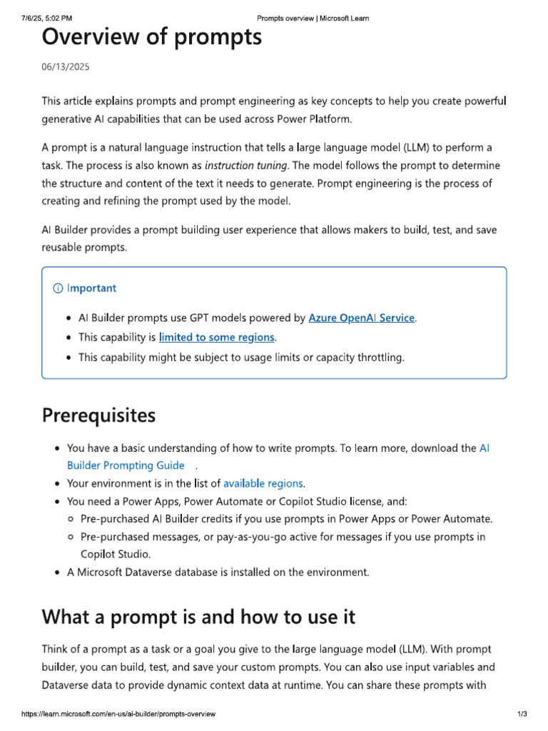 Overview of Prompts | PDF