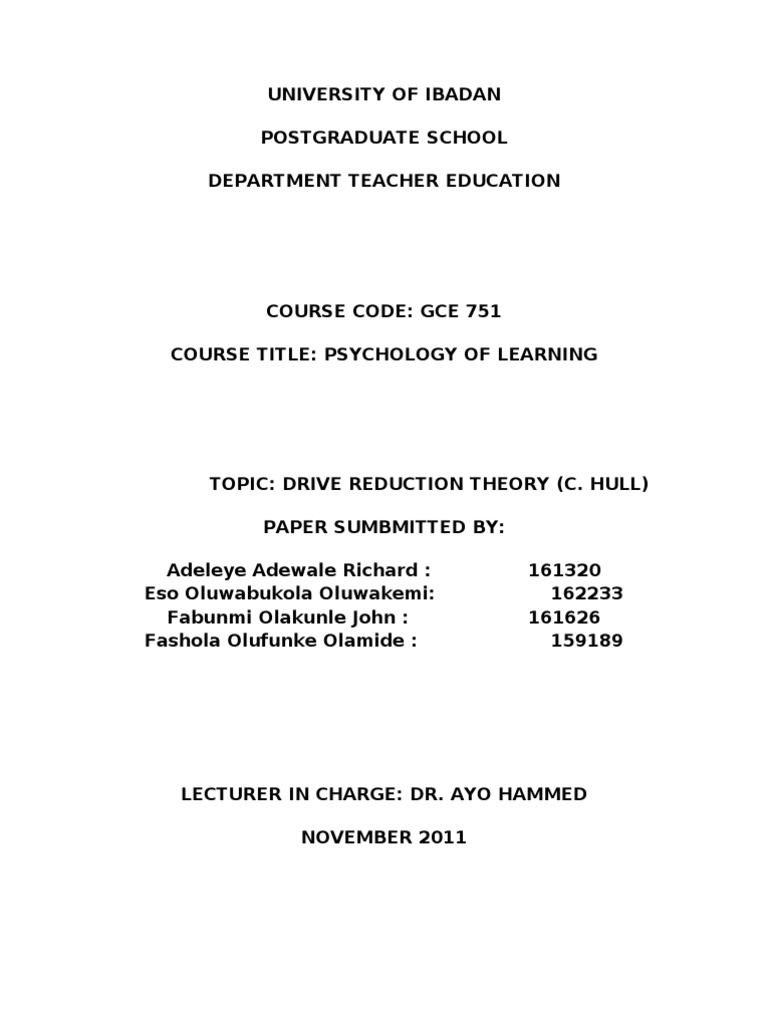 Drive Reduction Theory by Hull C. | PDF | Motivation | Motivational