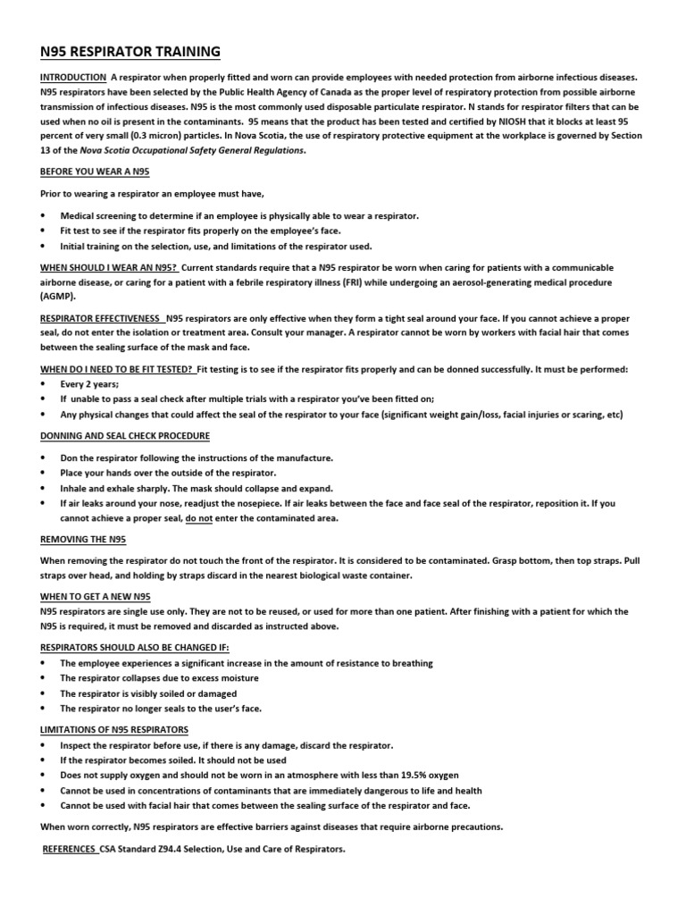 N95 Respirator Training in Nova Scotia | PDF | Working Conditions | Safety