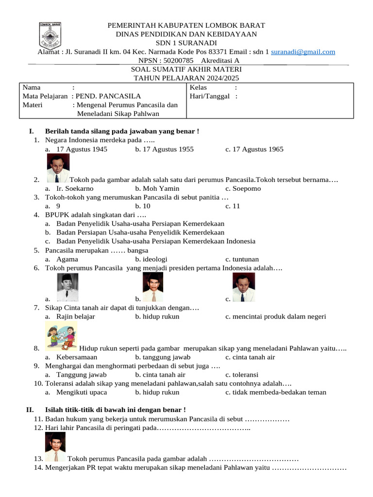 Asesemen Akhir Bab 4 Pancasila Perumus Pancasila Kelas 2B 11 Nov 24 | PDF