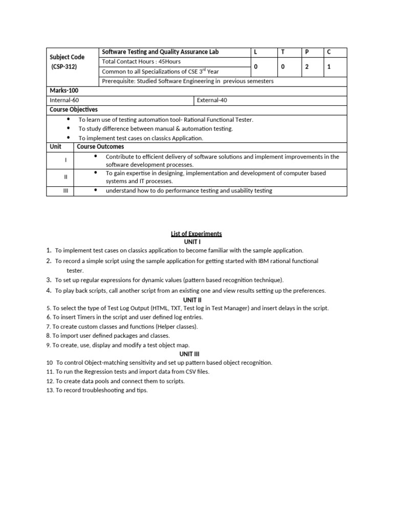 Software Testing Lab Syallbus | PDF