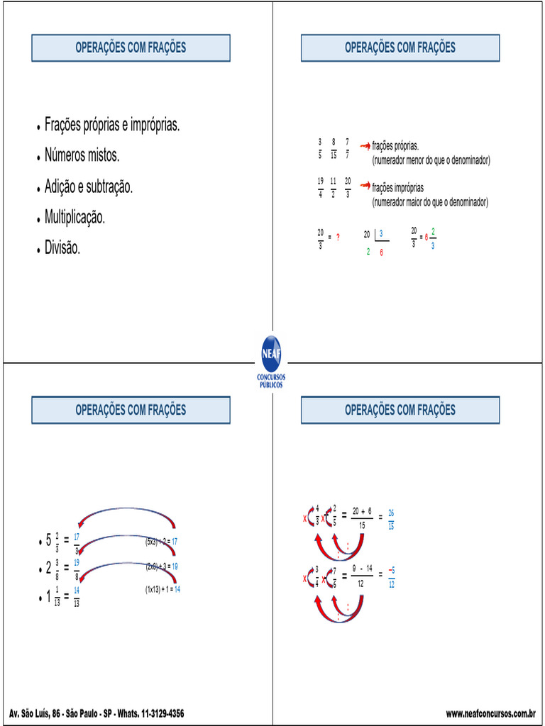 Operacoes Com Fracoes | PDF | Notação matemática | Números