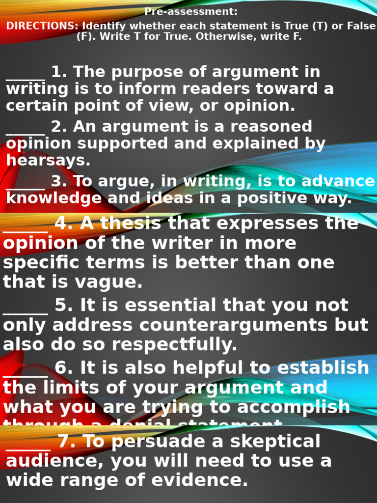 Argumentative Essay and CLAIMS Quiz | PDF
