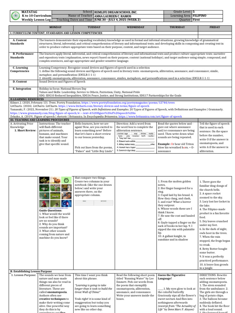 Grade 5 Week 2 DLL - English | PDF | The Raven | Poetry