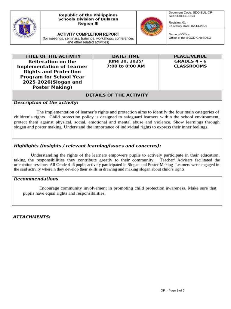 Grade 5-Acr-Learners Right | PDF | Learning | Cognition