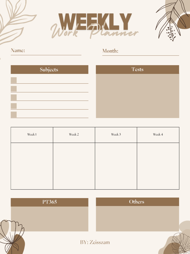 Brown Aesthetic Weekly Work Planner | PDF
