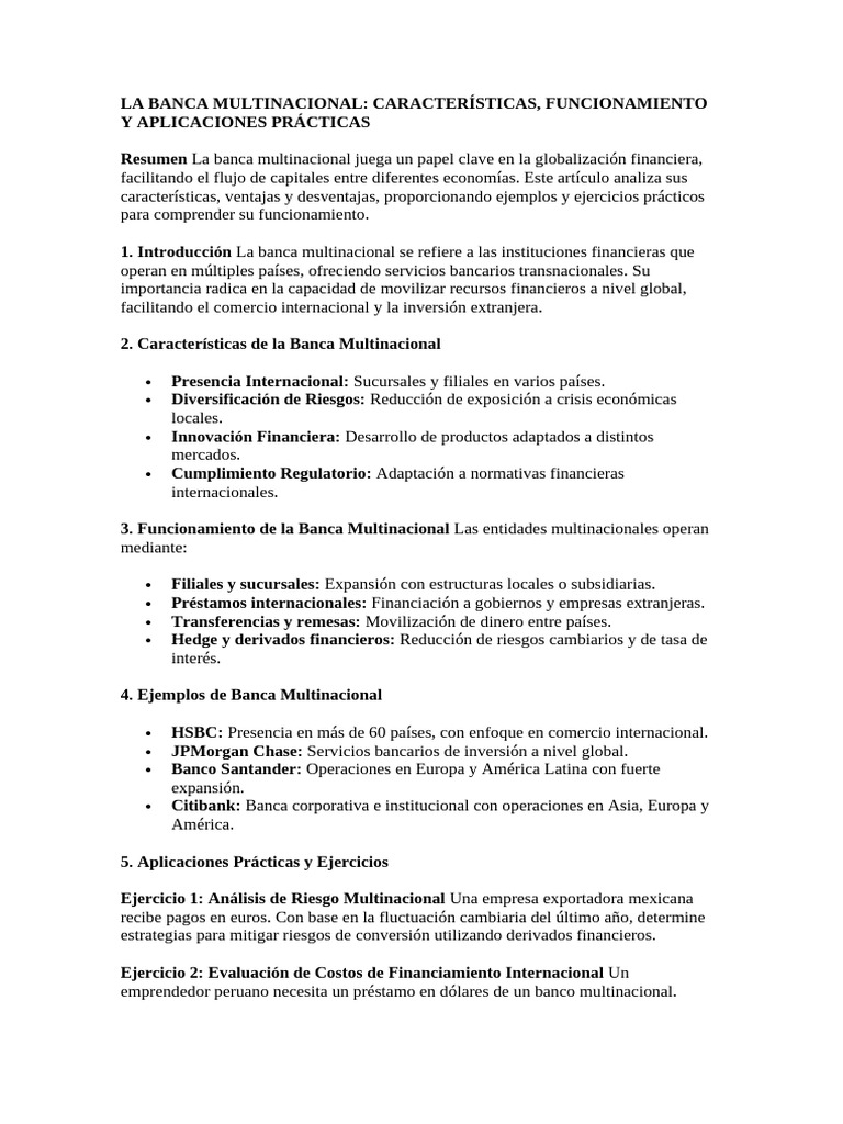 Banca Multinacional: Claves y Funciones | PDF | Bancos | Corporación ...