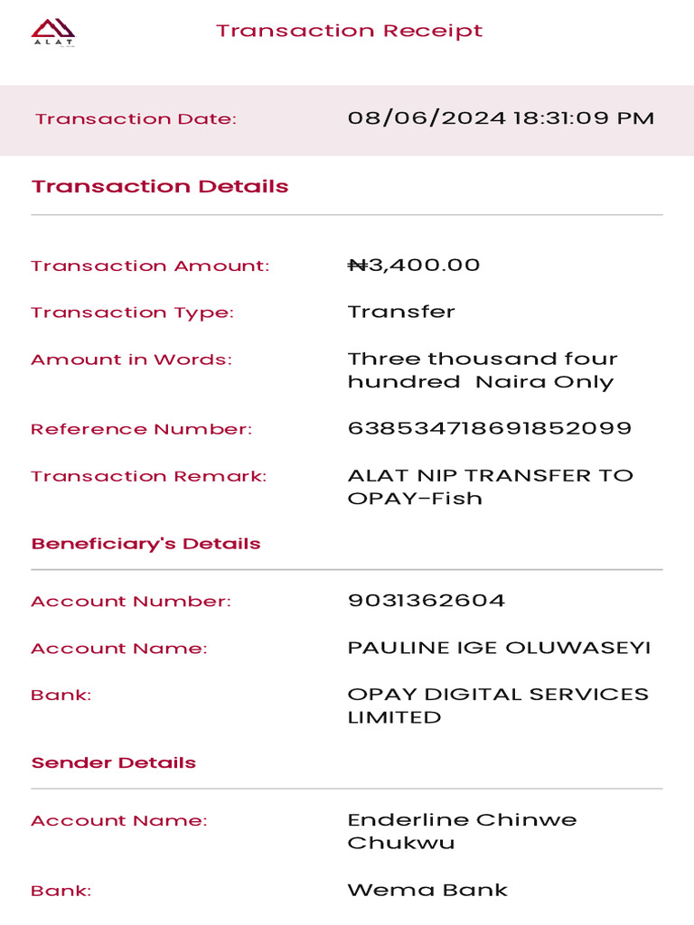 Transaction Receipt for NIP Transfer | PDF