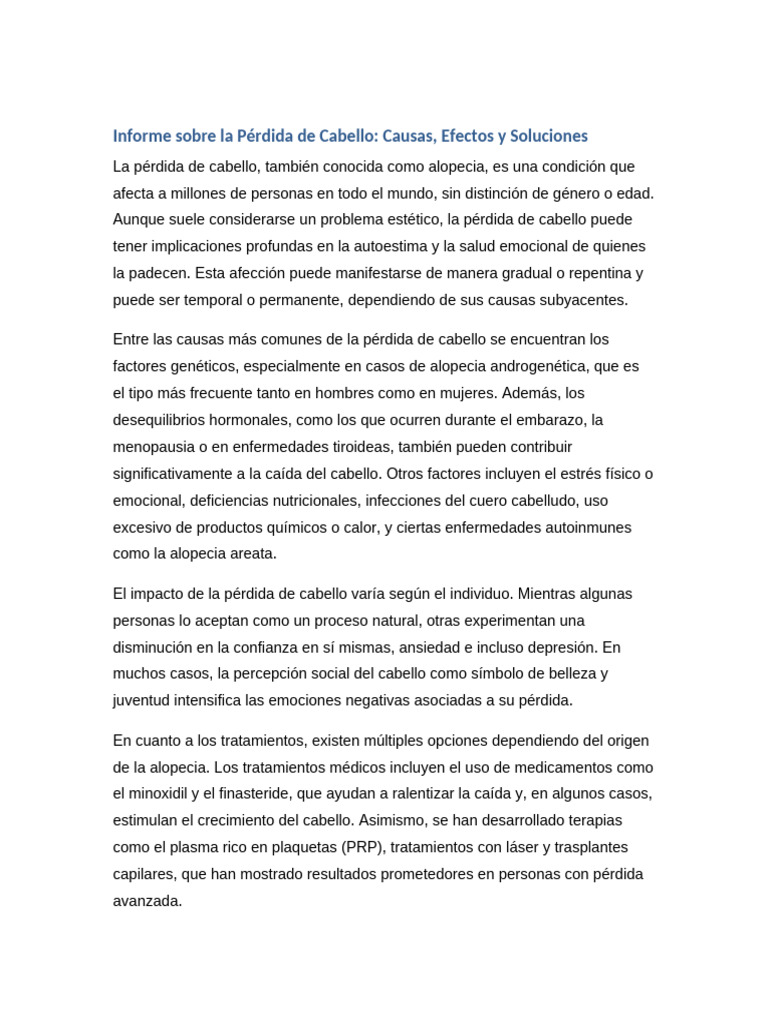 Perdida de Pelo | PDF | Perdida de cabello | Especialidades Medicas