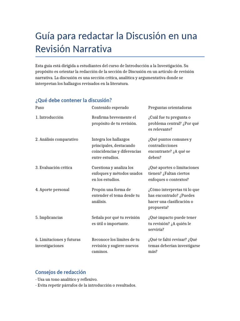 Guía Discusión Revisión Narrativa | PDF | Salud mental | Depresión ...