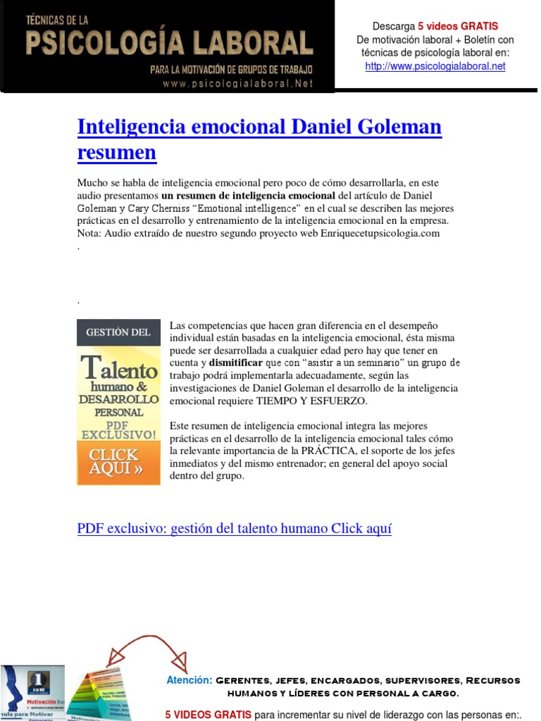 Inteligencia Emocional Daniel Goleman Resumen Pdf