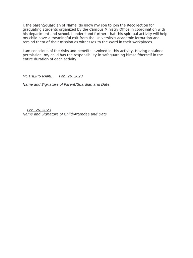 Parent's Permit Recollection | PDF