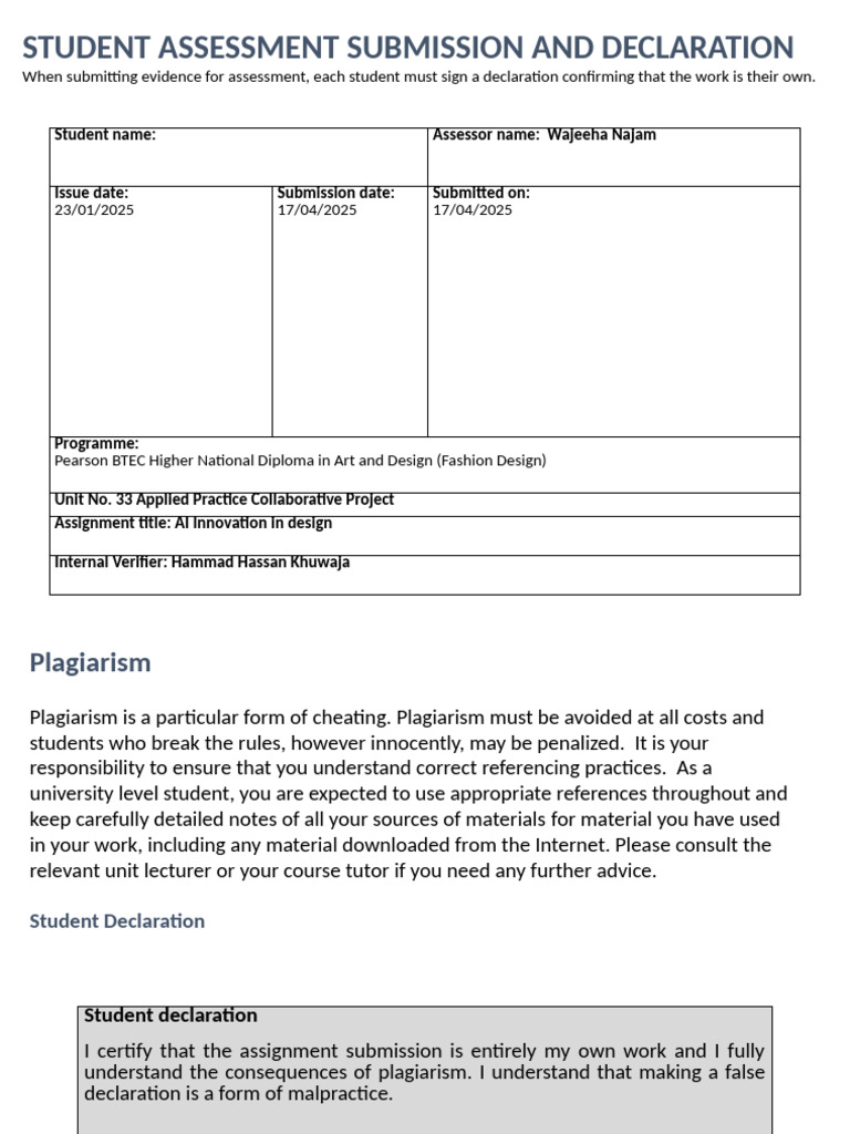 Student Assessment Submission Guidelines | PDF