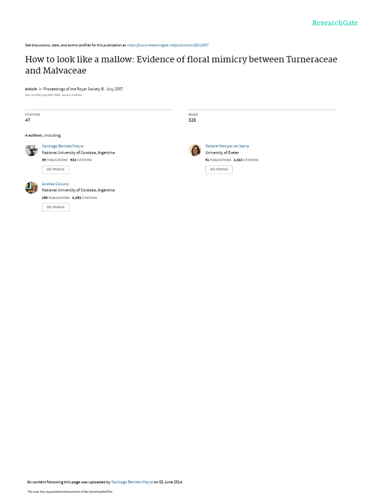 How To Look Like A Mallow Evidence of Floral Mimic | PDF | Mimicry | Flowers