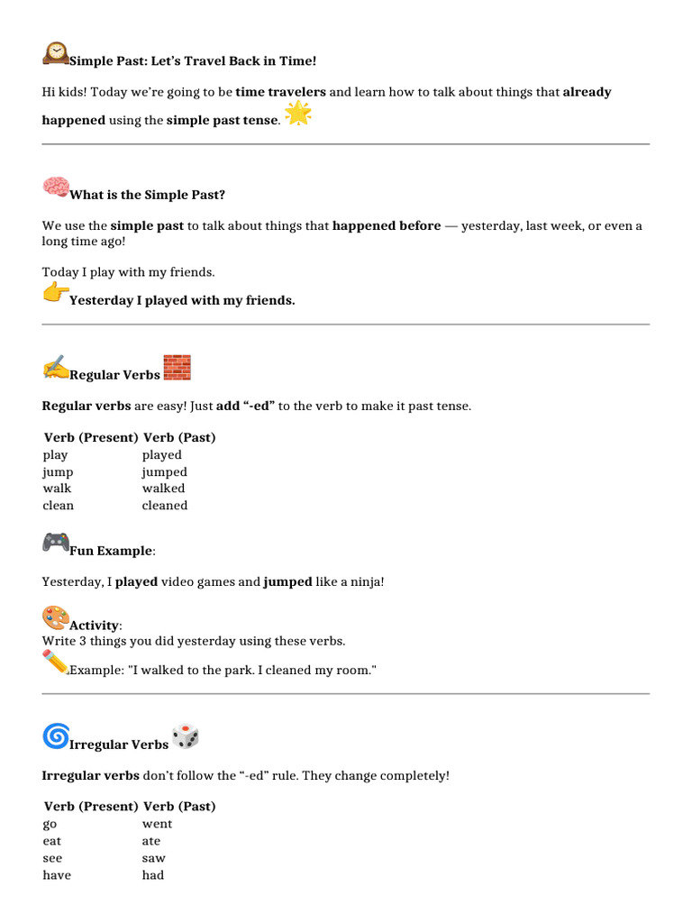 Ficha Simple Past Lesson 17-6-25 | PDF