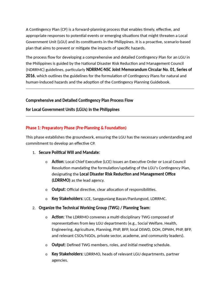 Contigency Plan Summary Outline | PDF | Risk | Hazards