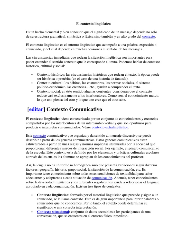El Contexto Lingüístico | PDF | Contexto (uso del lenguaje) | Semiótica