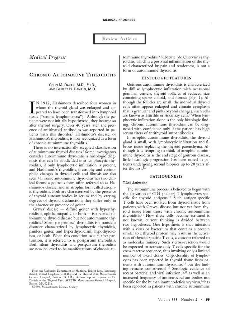 NEJM: Review Chronic Autoimmune Thyroiditis | PDF | Hypothyroidism ...