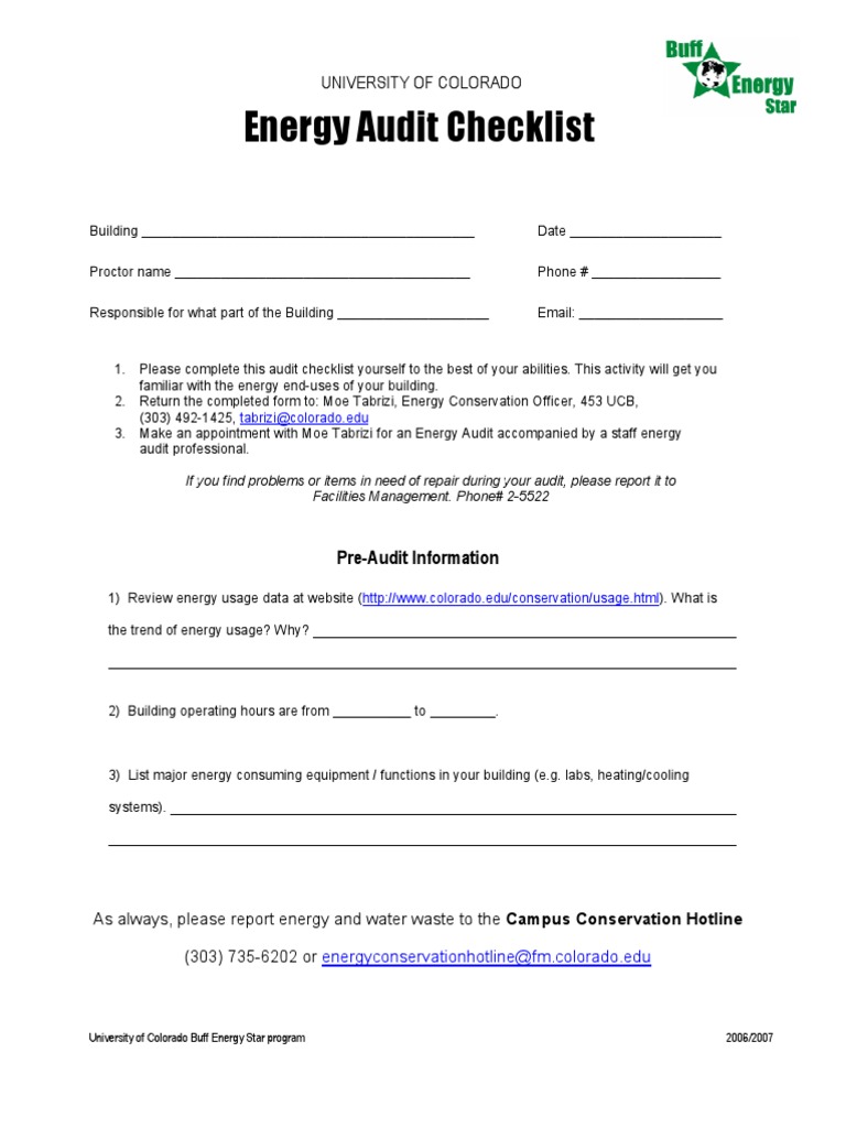 Energy Audit Checklist | PDF | Hvac | Air Conditioning