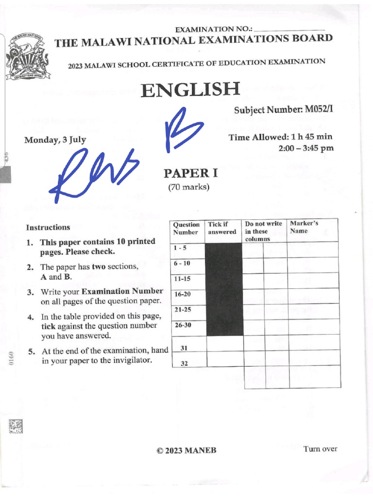 2023 Msce English Pp i | PDF