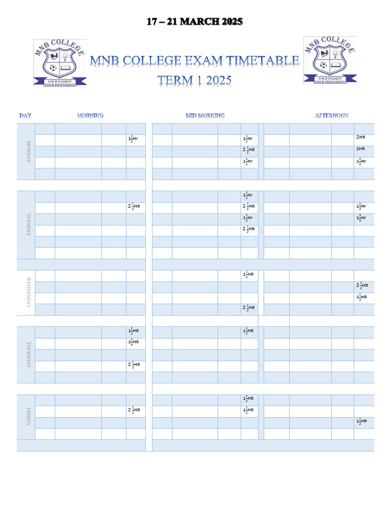MNB College Exam Timetable 2025 | PDF | Science