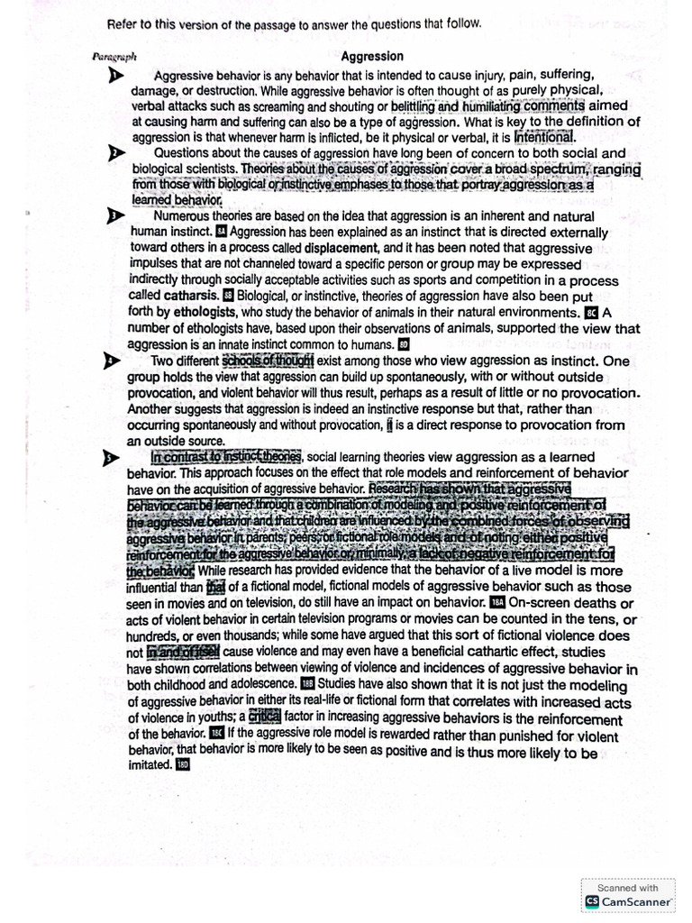 Reading Comprehension - Aggression - ToEFL | PDF