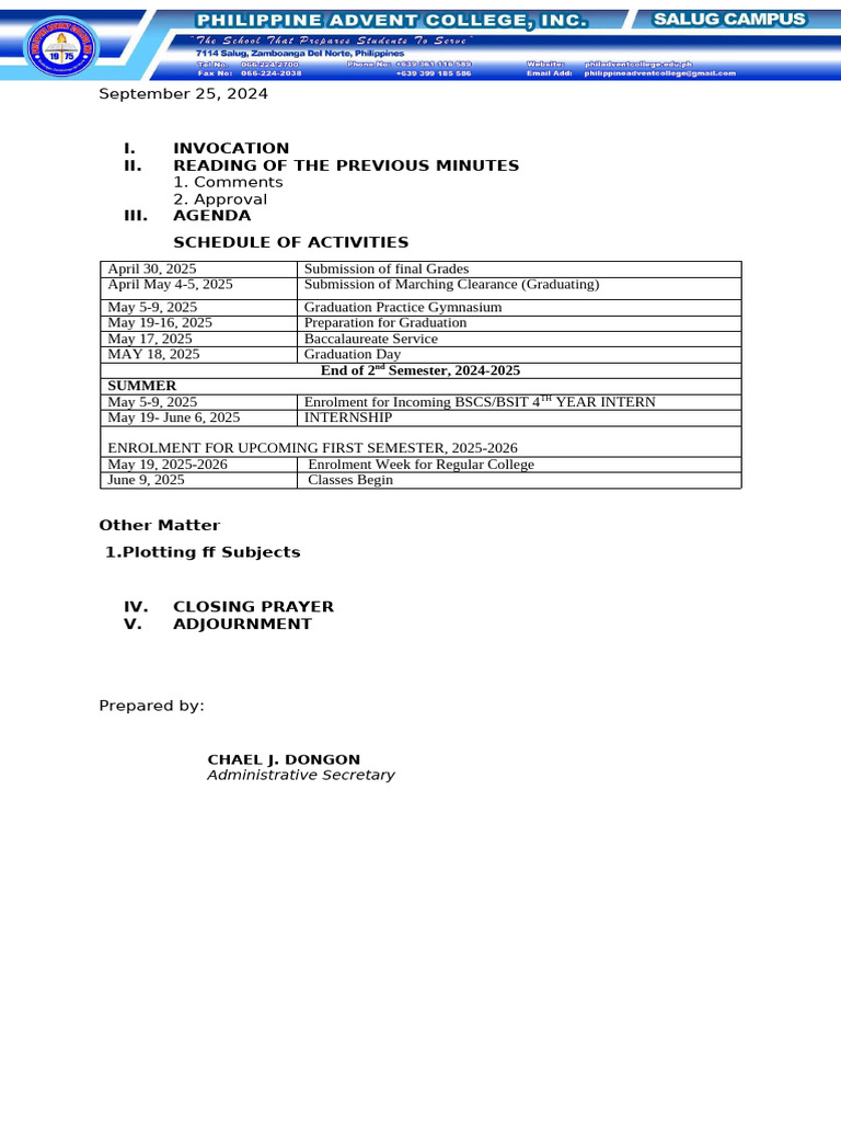 2025 Graduation and Enrollment Schedule | PDF
