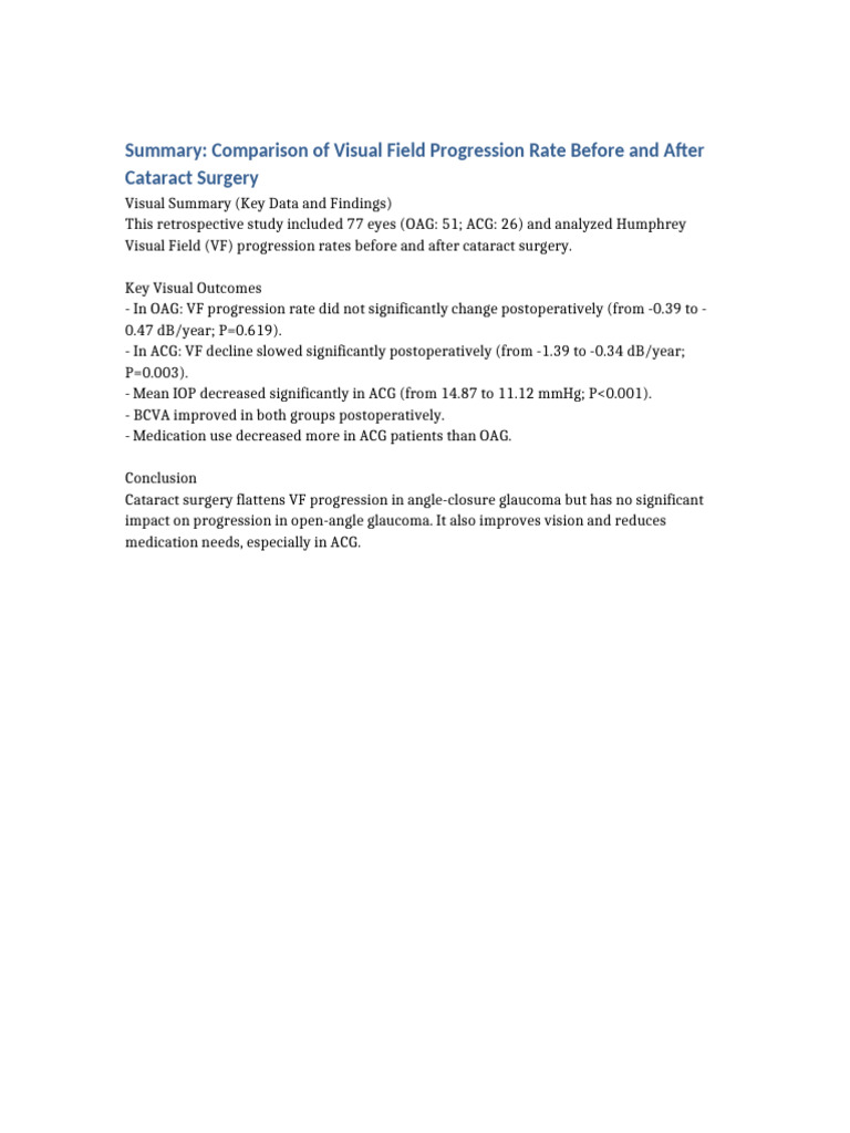 Visual Field Progression Post-Cataract Surgery | PDF
