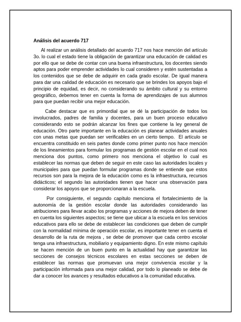 Análisis Del Acuerdo 717 Nos Hace Mención Del Artículo 3o | PDF | Evaluación | Planificación