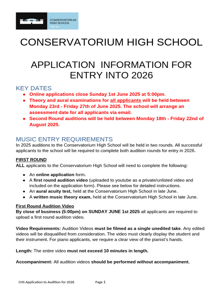 CHS Application Doc 2026 | PDF | Musicology | Musical Instruments