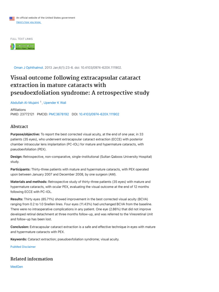 Visual Outcome Following Extracapsular Cataract Extraction in Mature ...