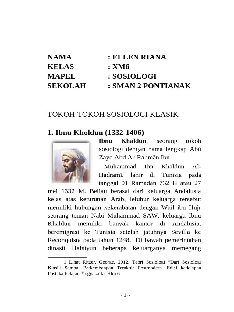 Biografi Tokoh Sosiologi Klasik | PDF